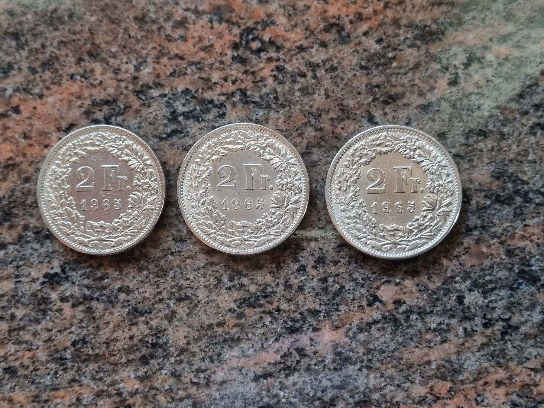 Schweizer 2 Franken Münzen, Jahrgang 1965, 3 Stück (Gebraucht) in ...