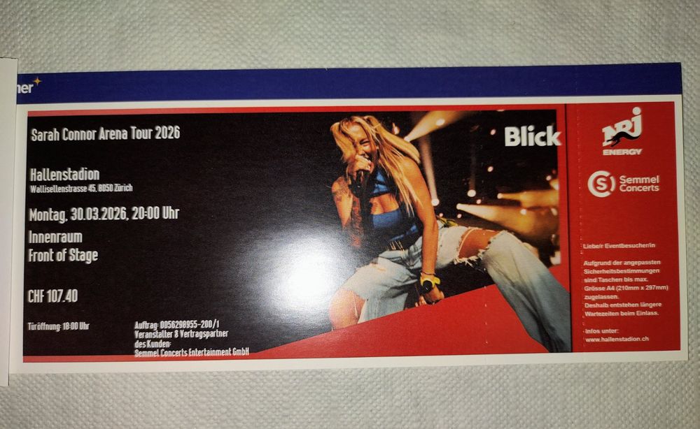 SARAH CONNOR TICKET ** FRONT OF STAGE GOLDEN CIRCLE * ZÜRICH (Neu ...