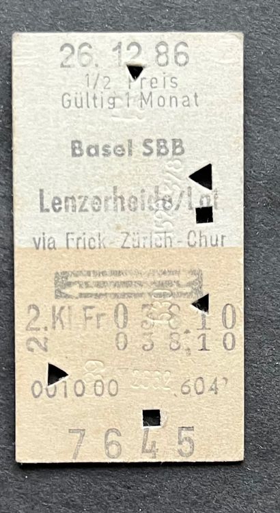 Basel SBB Lenzerheide via Frick Zürich- Chur/ Billett 1983 | Kaufen auf Ricardo