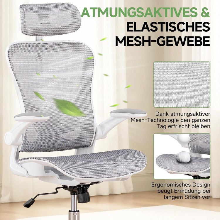 Ergonomischer Bürostuhl Kopfstütze Armlehnen 150 kg Weiss (Neu und ...