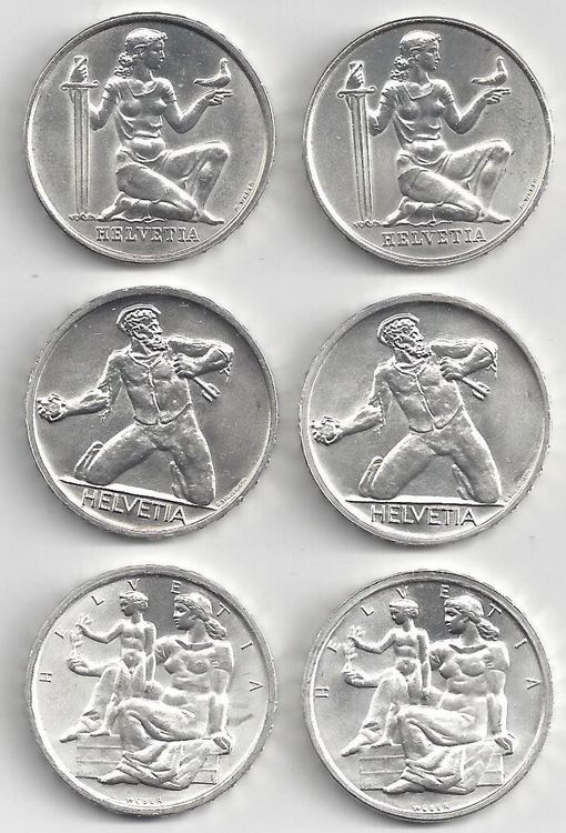 6 Schweizer Silber 5 Franken-Gedenkmünzen 1936 bis 1948 | Kaufen auf Ricardo