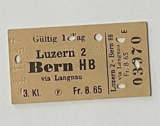 SBB KARTONBILLET 3. KLASSE VON 1947 LUZERN-BERN VIA LANGNAU (Gebraucht) in Basel für CHF 15 ...