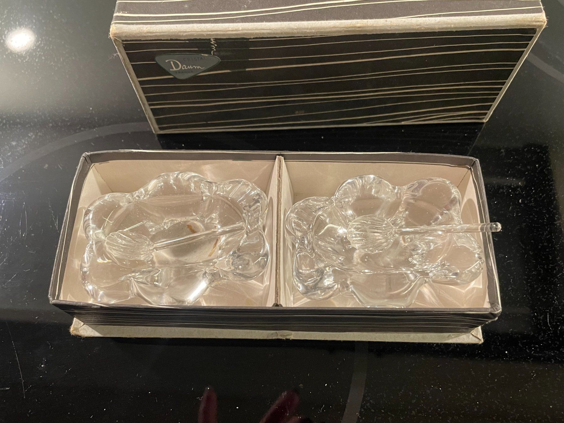 2 Salzschälchen Glas farblos Daum Frankreich orig. Schachtel (Gebraucht ...