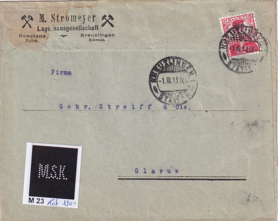 Pefin M23 M.Strohmeyer auf Brief von Kreuzlingen (Gebraucht) in ...