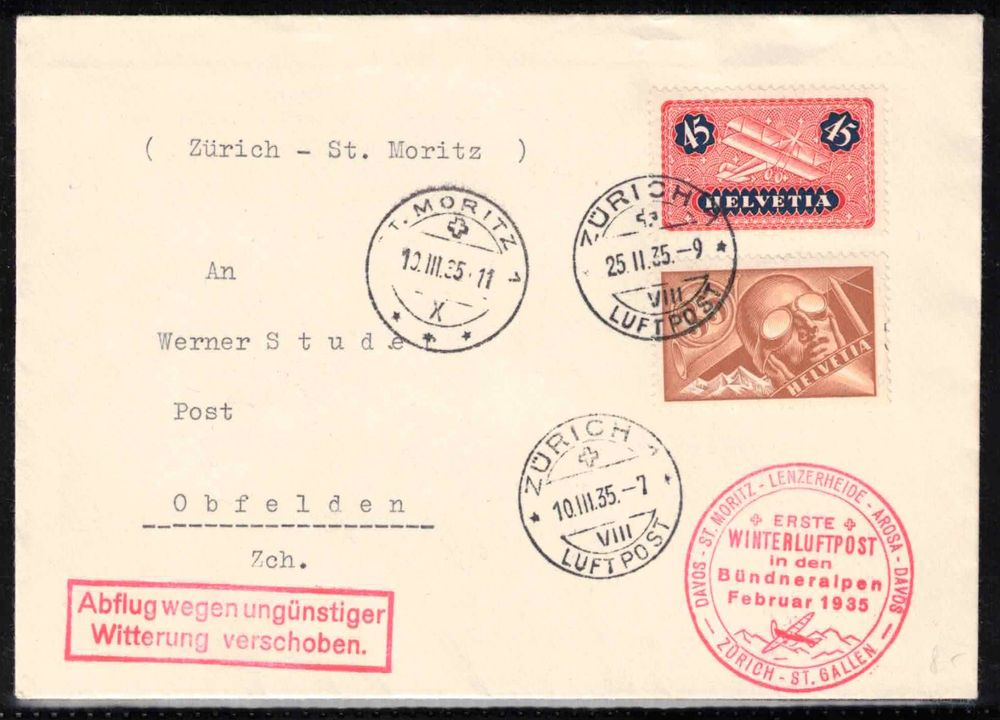 1935 Flugpost Brief "Erste Winterluftpost" (Neu (gemäss Beschreibung)) in Nuglar für CHF 8 – mit ...