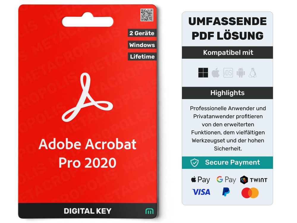 Adobe Acrobat Pro 2020 [ Lifetime - Windows - 2 Geräte ] (Neu und ...