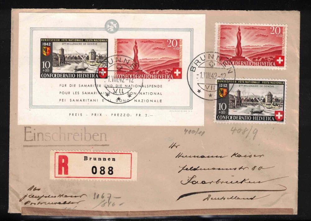 Pro Patria 1942 Block B19 auf Combo-Brief, ZENSUR ! (Neu (gemäss Beschreibung)) in Nuglar für ...