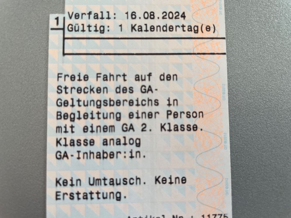 SBB Mitfahrtageskarte zu GA / Tageskarte 2. Klasse (Neu (gemäss ...