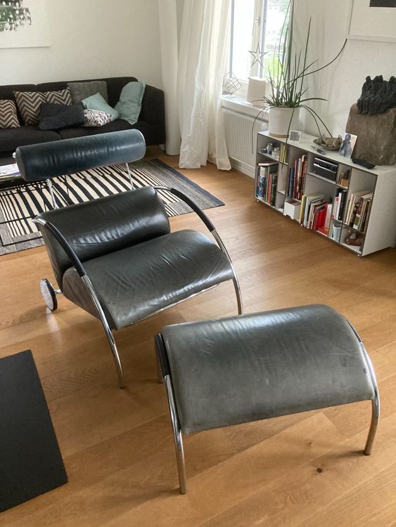 COR Design Sessel Zyklus mit Hocker Leder grau-blau (Gebraucht) in ...