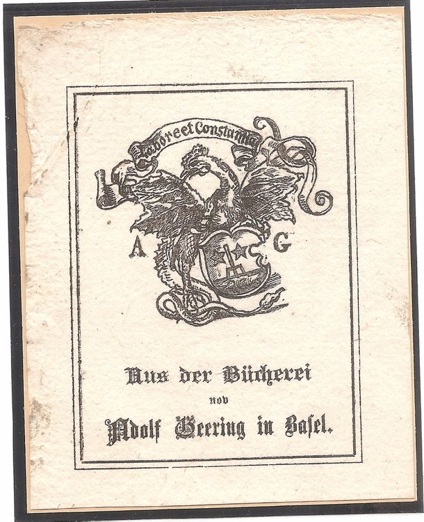 Ex-libris héraldique Adolf GEERING (1843-1926). Basel (Gebraucht) in ...