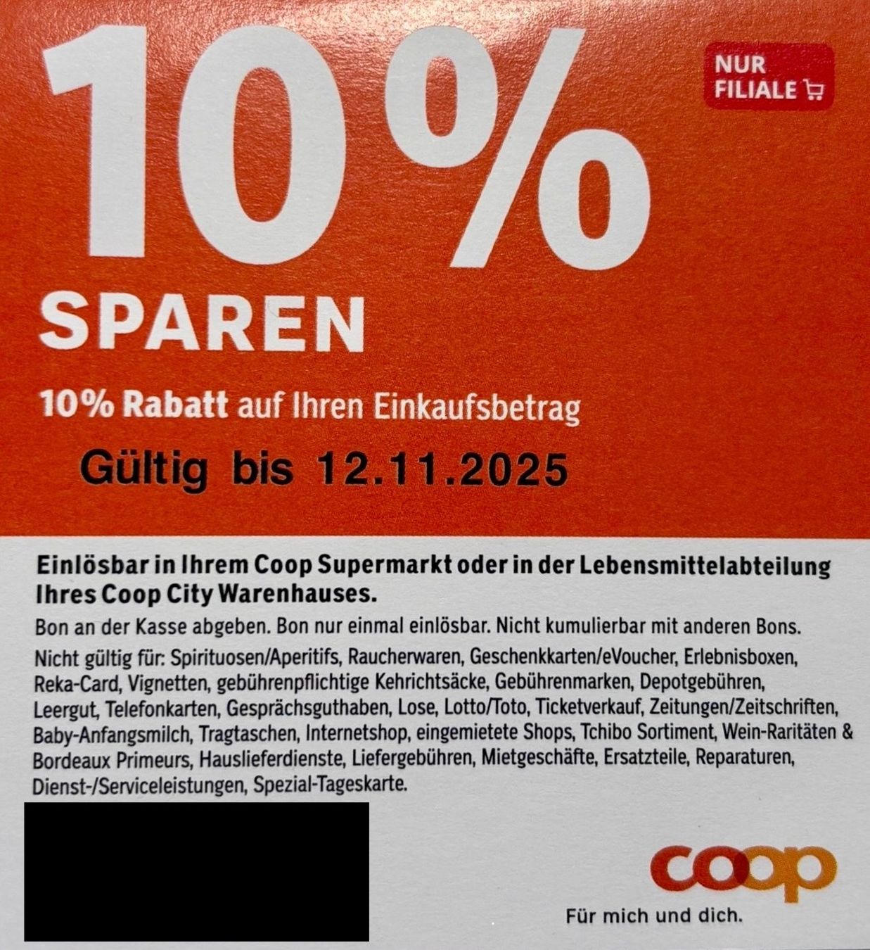 Coop 10% Rabatt gültig bis 12.11. (Filiale) (Neu (gemäss Beschreibung ...