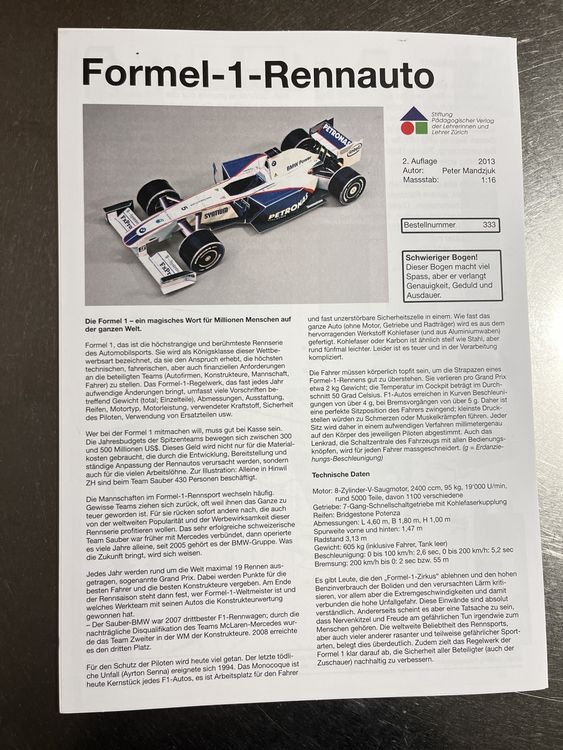 Modellbogen / Bastelbogen Formel 1 | Kaufen auf Ricardo