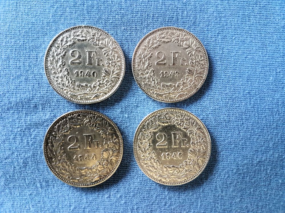 4 x 2 Fr Silbermünzen 1940-1943-1944-1946 Serie ab nur 1 Fr! | Kaufen auf Ricardo