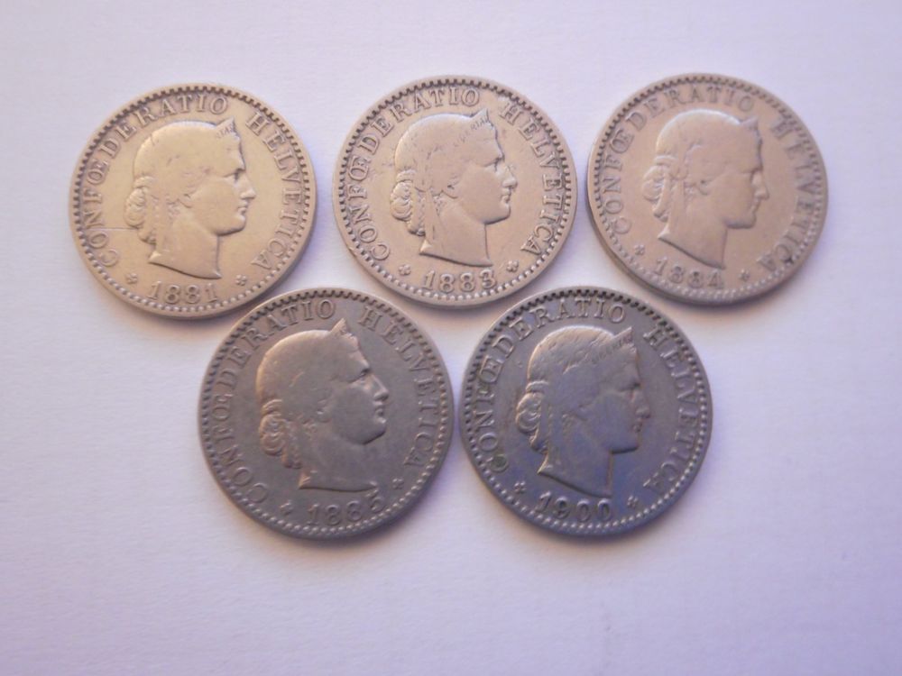 5 x 20 Rp. ab 1881/83/84/85/1900 (D'occasion) à Kriegstetten pour CHF 4.3 – avec livraison ...