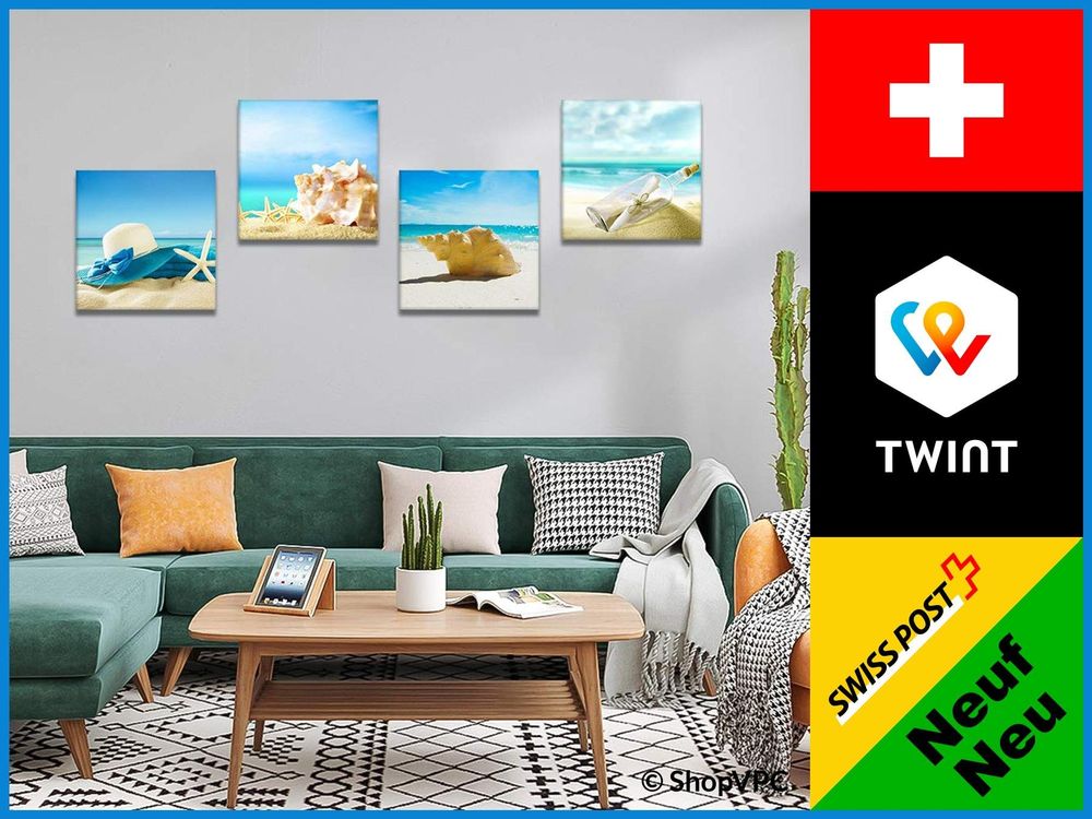 Set 4 Leinwandbilder Strand und Meer - Wandbilder mit Rahmen | Kaufen auf Ricardo