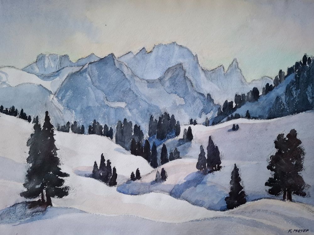 Aquarell Ferdinand Meyer-Streiff Flumserberge St.Gallen 1969 (Gebraucht ...