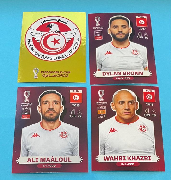 Panini WM 2022 Qatar - Tunesien, TUN 2, TUN 5, TUN 8, TUN 13 (Gebraucht ...