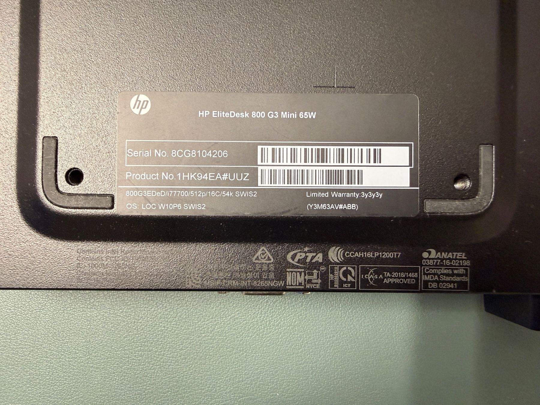 HP EliteDesk 800 G3 Mini - Intel i7-7700 - 16GB RAM - 512GB (Gebraucht ...