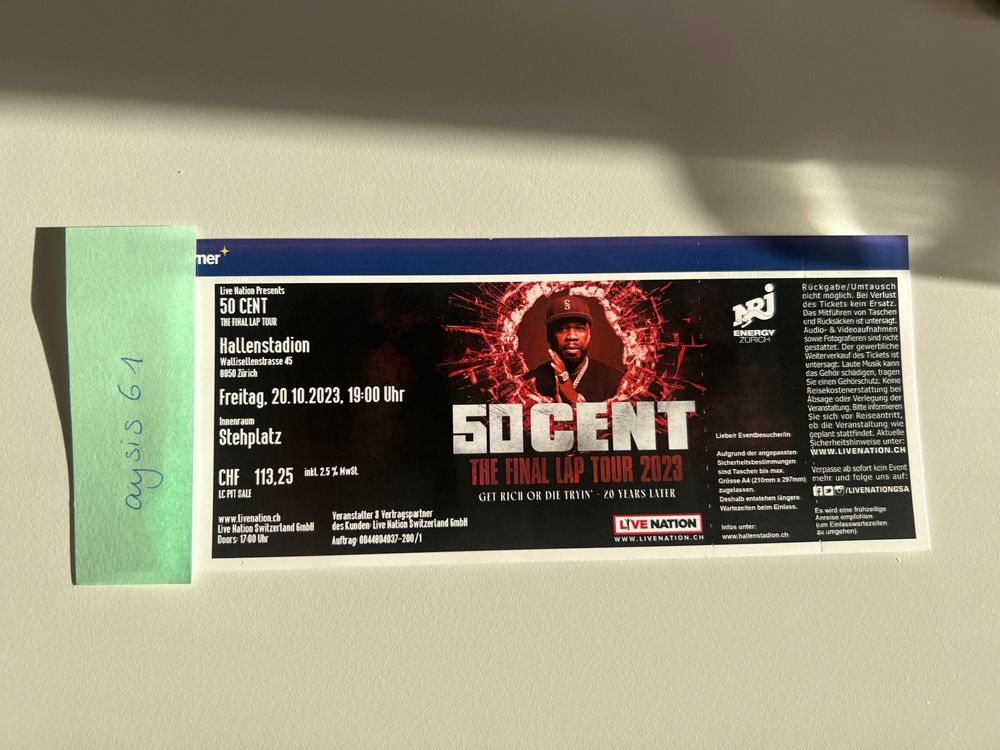 50 Cent Konzert Stehplatz Ticket Zürich (1 Ticket) | Kaufen auf Ricardo