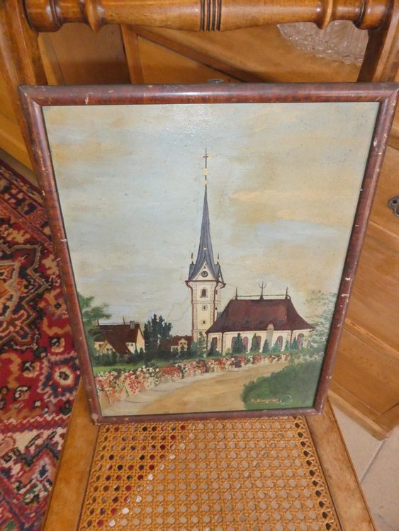 Antikes Ölbild Kirche R. Siegrist signiert gerahmt (Gebraucht) in Chur für CHF 50 – mit ...