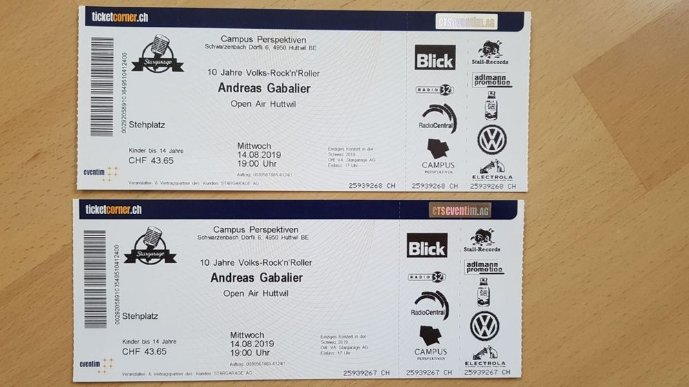2x Kinder Ticket Andreas Gaballier | Kaufen auf Ricardo