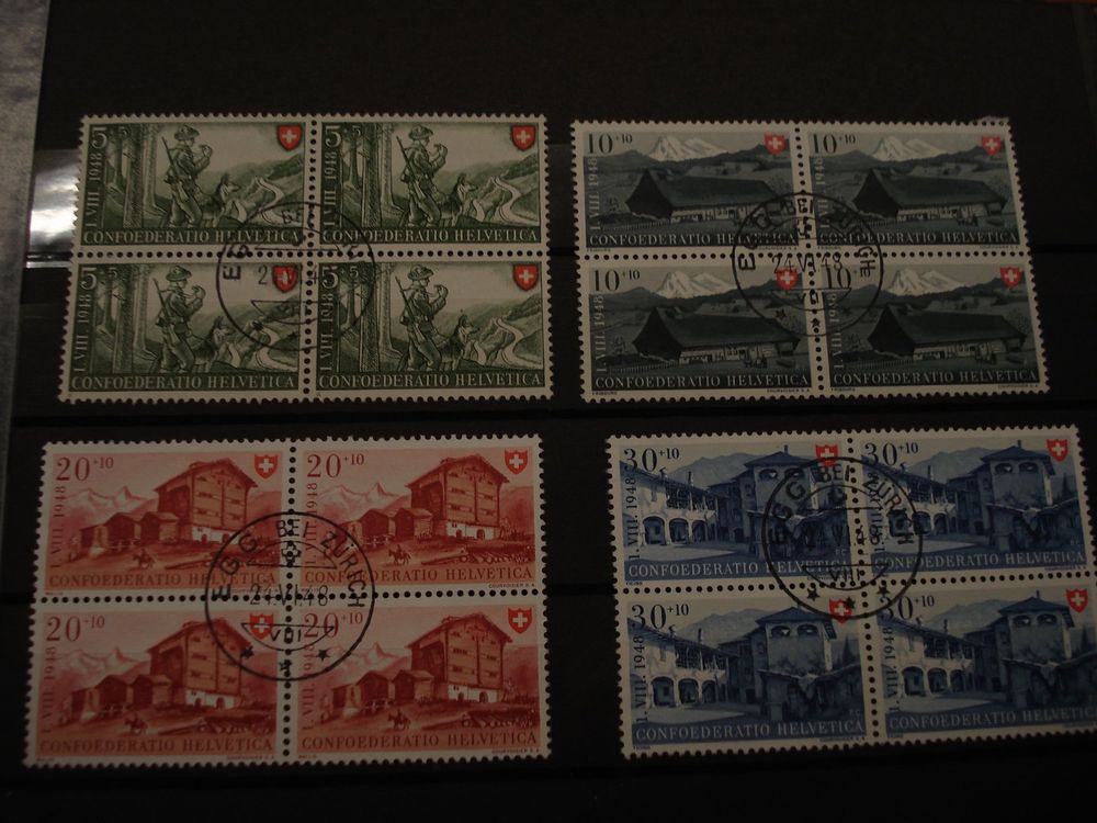 Pro Patria 1948, Satz 4erblock, mittig gestempelt, Egg ZH (Gebraucht) in Niederwil AG für CHF 7. ...