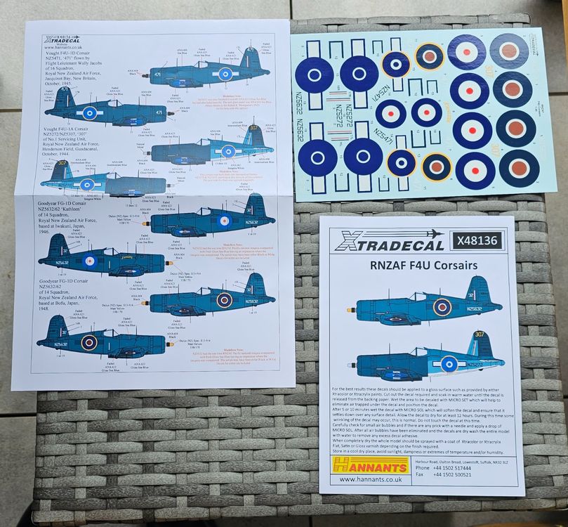 Seltenes Decal-Set "RNZAF F4U Corsairs" von Xtradecal, 1:48 (Neu ...