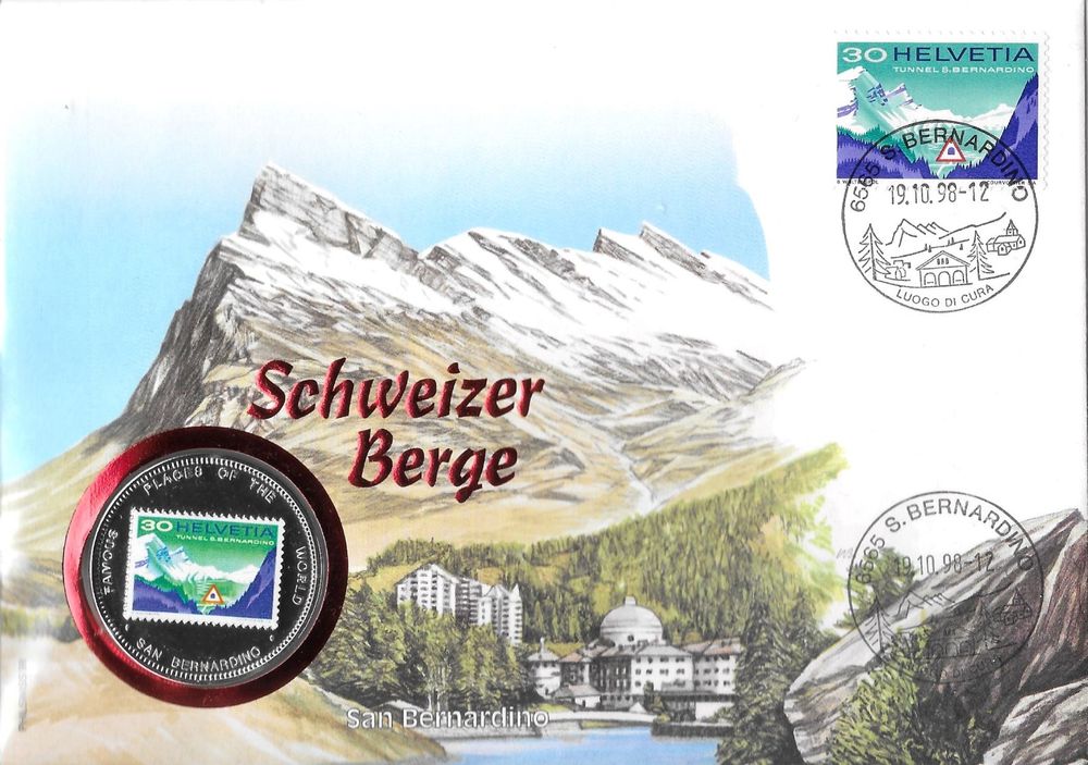 Münzbrief Medaille Schweizer-Berge (San Bernadino1998 ) (Gebraucht) in Zürich für CHF 4 – mit ...