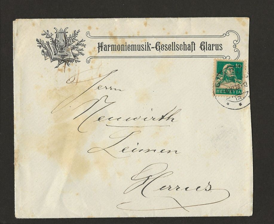 1928 Harmoniemusik Gesellschaft GLARUS alter Umschlag (Gebraucht) in ...