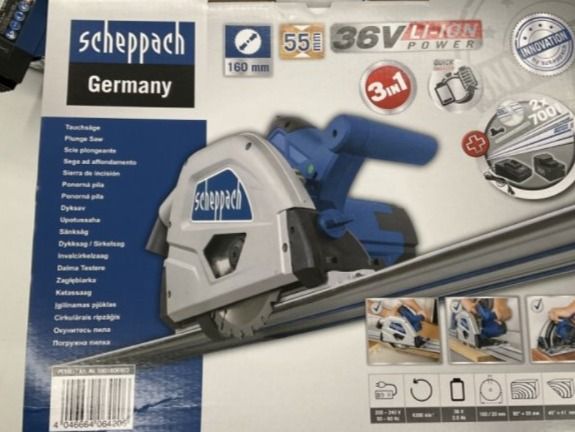 Scheppach Akku Kreissäge Tauchsäge Set mit Akku und Schienen (Neu und ...