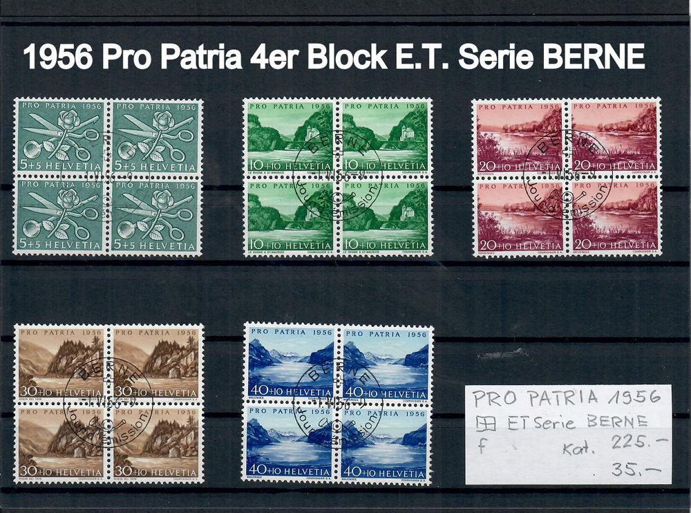 1956 Pro Patria 4er Block ET. Serie Berne V Stempel (Gebraucht) in Bützberg für CHF 35 – mit ...