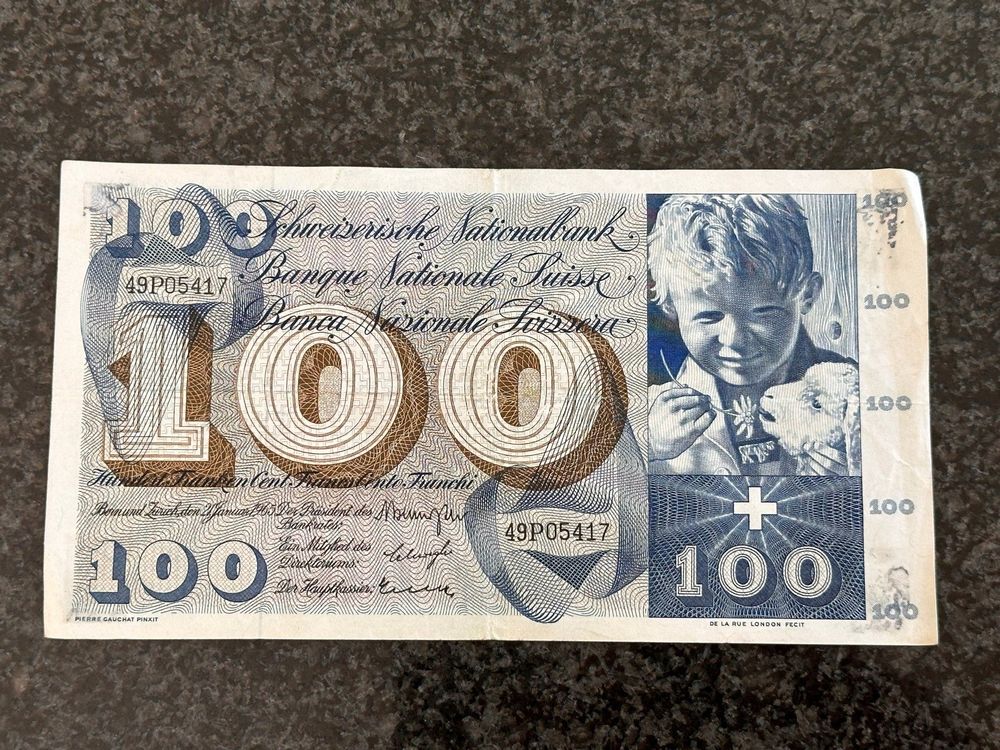 Schweizer Banknote Fr. 100 - 1965 (Gebraucht) in Hombrechtikon für CHF ...