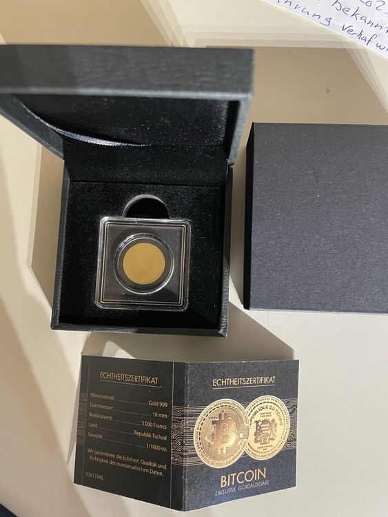 BITCOIN 1/1000oz Gold Münze 3000 Francs Chad 2023 (Neu und ...