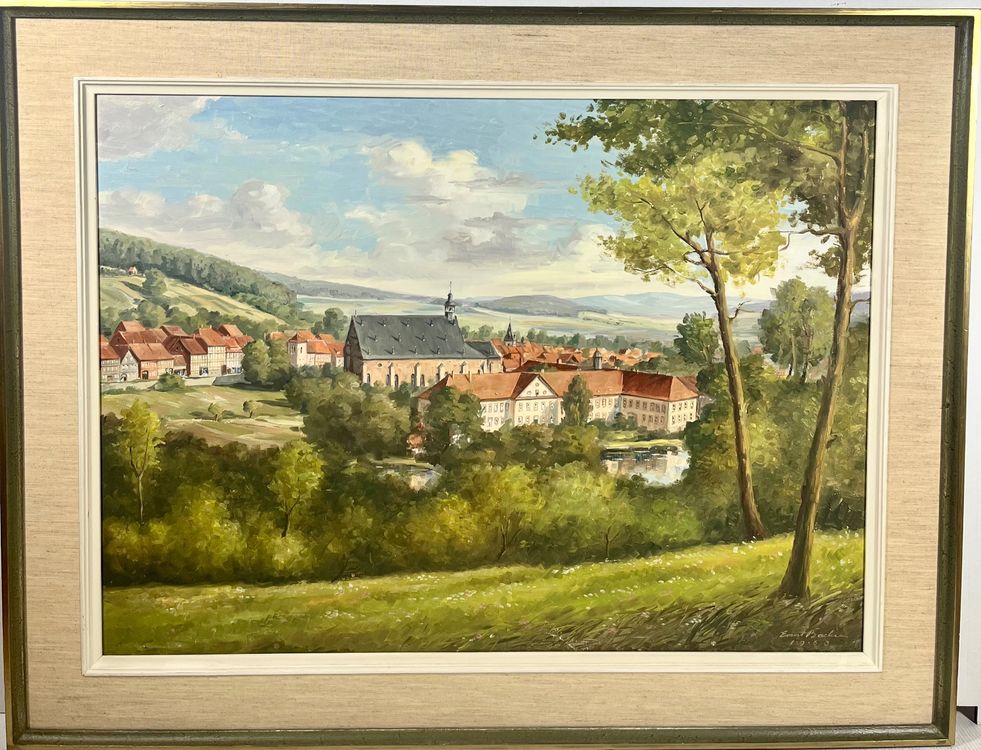 60.er Jahre Grosse Dorf Ansicht Gemälde, Unleserlich Signier | Kaufen auf Ricardo