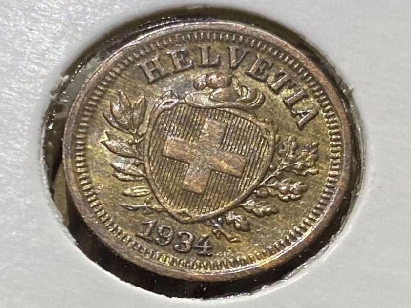 Schweiz 1 Rappen 1934 vzgl - unz braune Patina, Alter Wappen (Neu (gemäss Beschreibung)) in ...