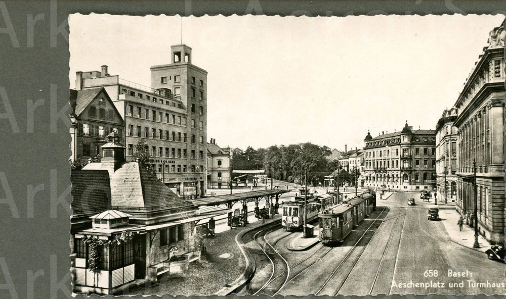 AK sw Basel BS Aeschenplatz,Turmhaus,BEB- Endschlaufe ≈ 1940 | Kaufen ...