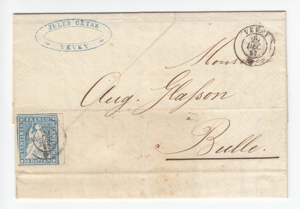 1857 / Vevey - Bulle / Bogenrand und Vollstempel | Kaufen auf Ricardo