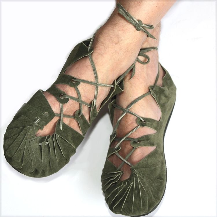 Sandalen Leder Bundschuhe Grün Gr. 40 Larp Mittelalter Römer (Neu und ...