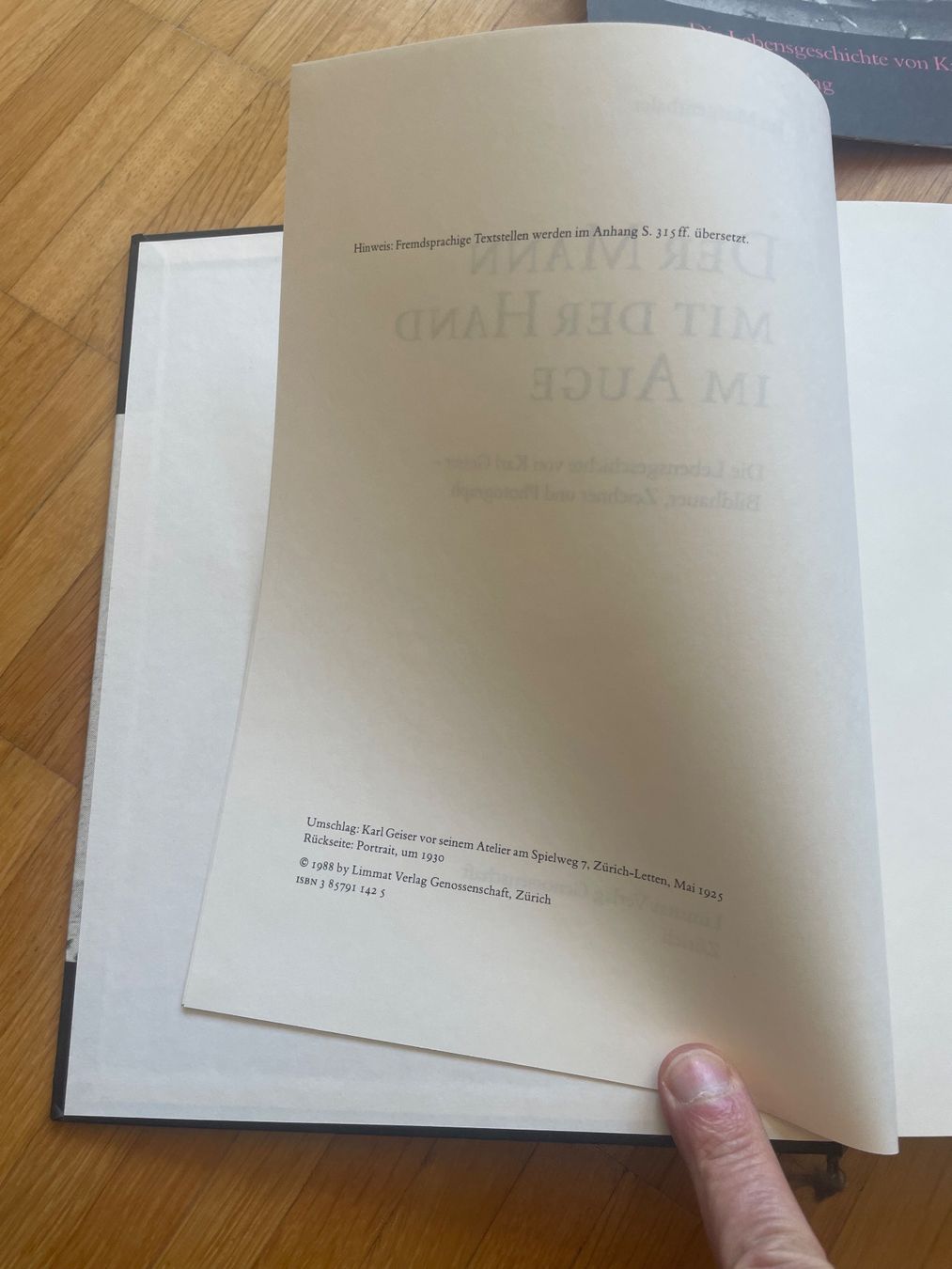 Der Mann mit der Hand im Auge, Karl Geiser, Zürcher Künstler (Gebraucht ...