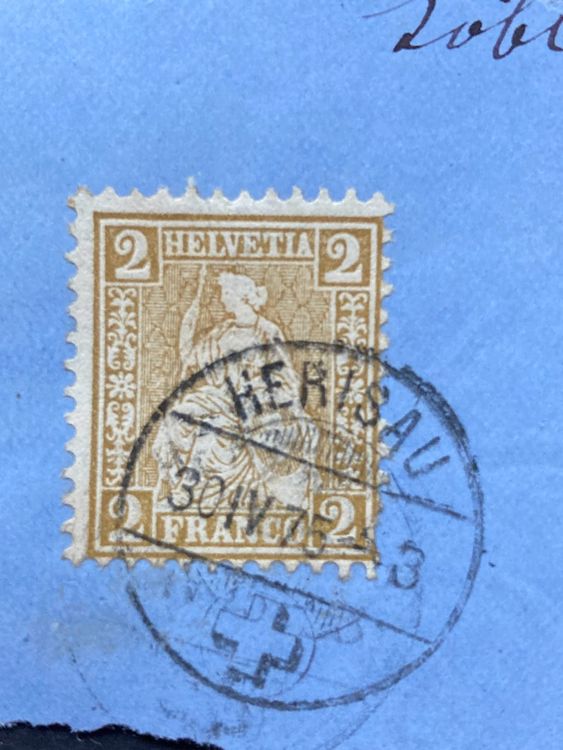 Schweiz 1867 sitzende Helvetia 2 Rp. gest. HERISAU 30.IV.75 (Gebraucht) in Liestal für CHF 1 ...
