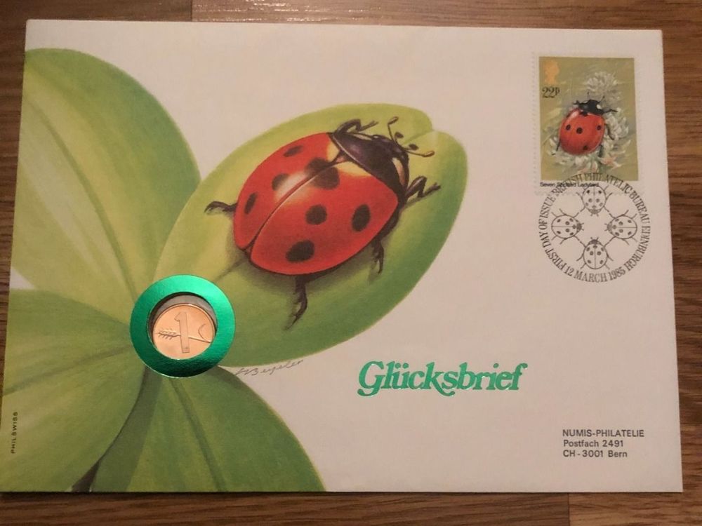 Glücksbrief, Ausgabetag 12. März 1985 mit 1 Rappen von 1982 | Kaufen auf Ricardo