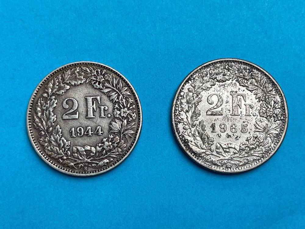 Silbermünzen 2 Fr. 1944, 1965 (Gebraucht) in Buonas für CHF 11 – mit Lieferung auf Ricardo kaufen