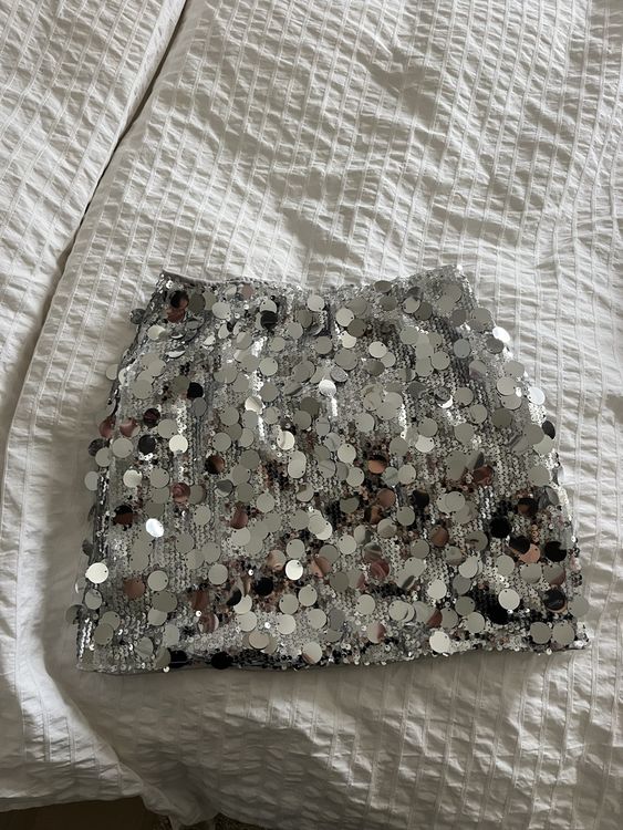 Silberner Pailletten Minirock Party Festlich Glitzer Gr. S (Neu und ...