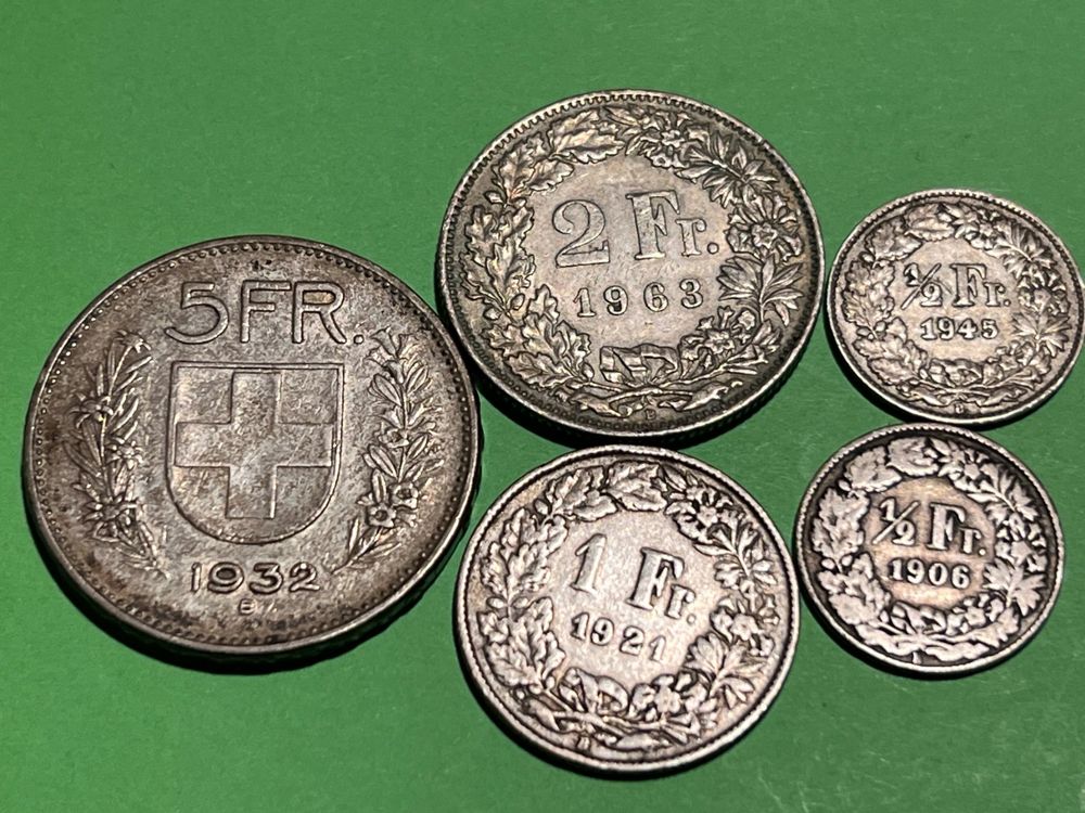 1x 5 Fr.1932/1x 2 Fr.1963/1x 1Fr. 1921/2x 1/2Fr.1906/1943 (Gebraucht) in Wettingen für CHF 24 ...