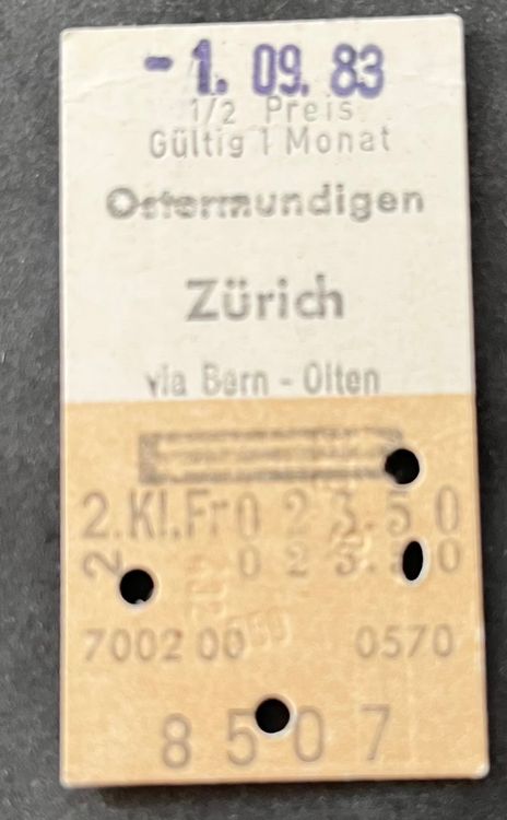 Ostermundigen Zürich Via Bern - Olten/ Billett 1983 | Kaufen auf Ricardo