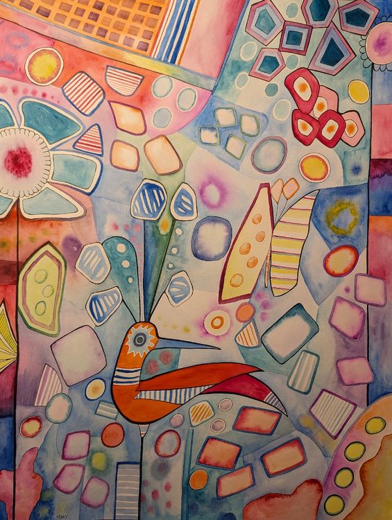 Original Aquarell "lucky bird" Vogel und Schmetterling Bild (Neu und originalverpackt) in ...