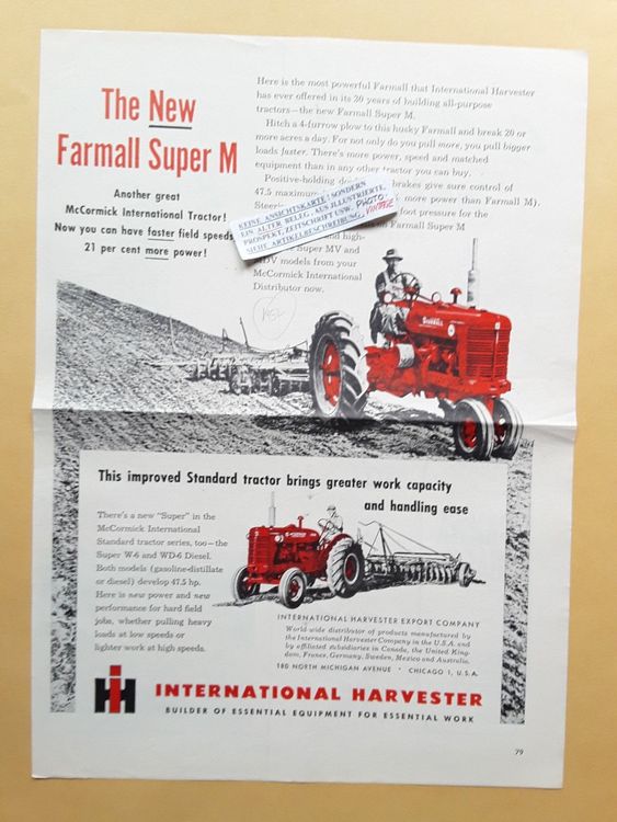 TRAKTOR INTERN, HARVESTER 2 BLATT REKLAM | Kaufen auf Ricardo