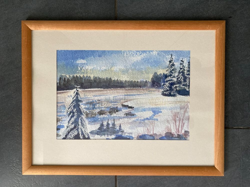 GEMÄLDE AQUARELL LANDSCHAFT WINTER SIGN. S. ZANIN 1996 | Kaufen auf Ricardo