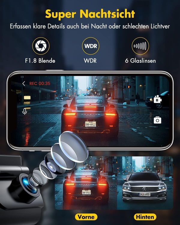 Dashcam Auto Vorne Hinten 4K/2.5K WiFi Nachtsicht 64GB SD (Neu und originalverpackt) in Herisau ...