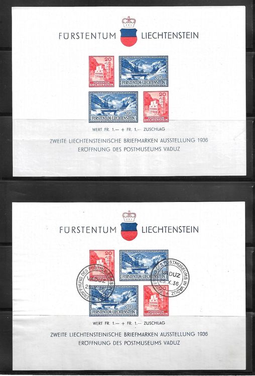 Liechtenstein Block 1936 ** +mit Sonderstempel; mit Mängel (Gebraucht) in Sirnach für CHF 8 ...